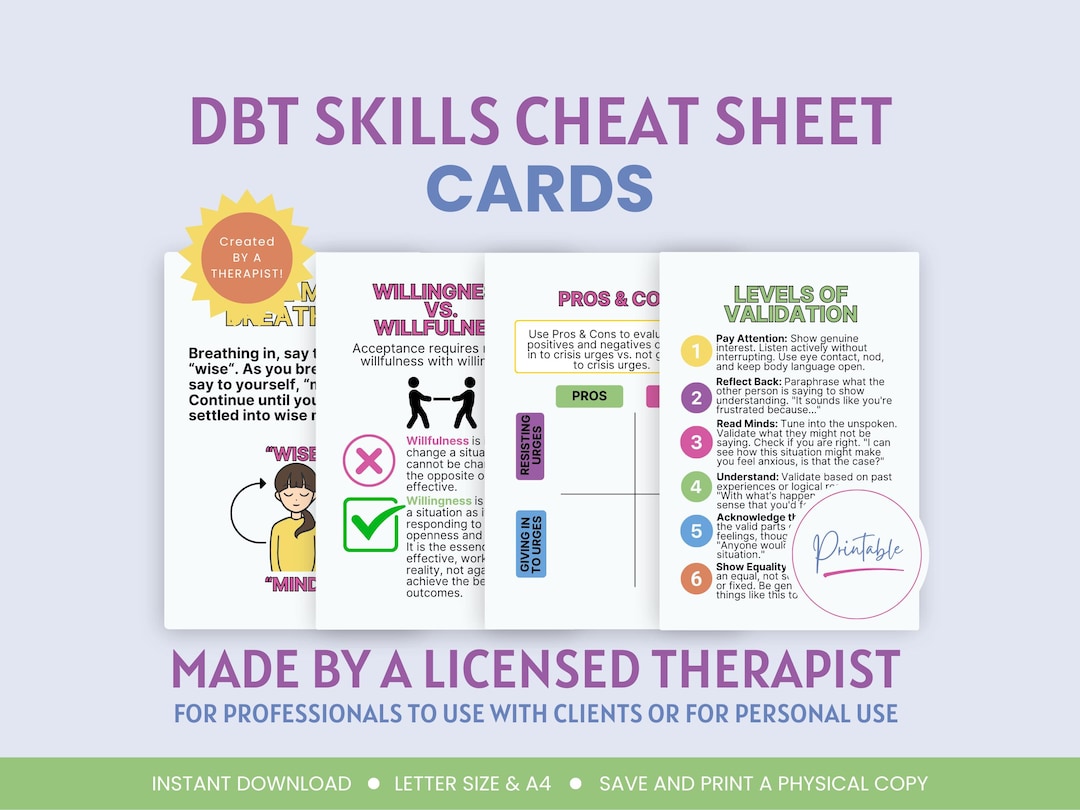 DBT Skills Cheat Sheet Cards for Beginners Easy-to-understand DBT Tools ...