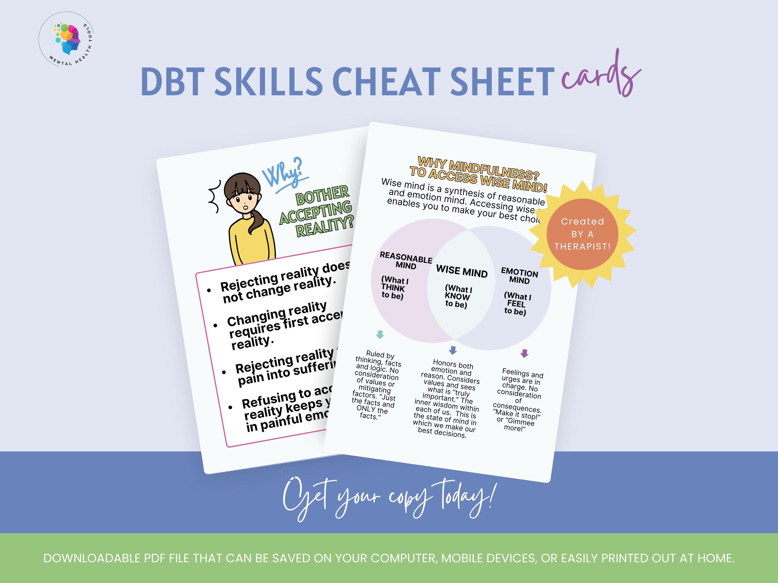 DBT Skills Cheat Sheet Cards for Beginners Easy-to-understand DBT Tools ...