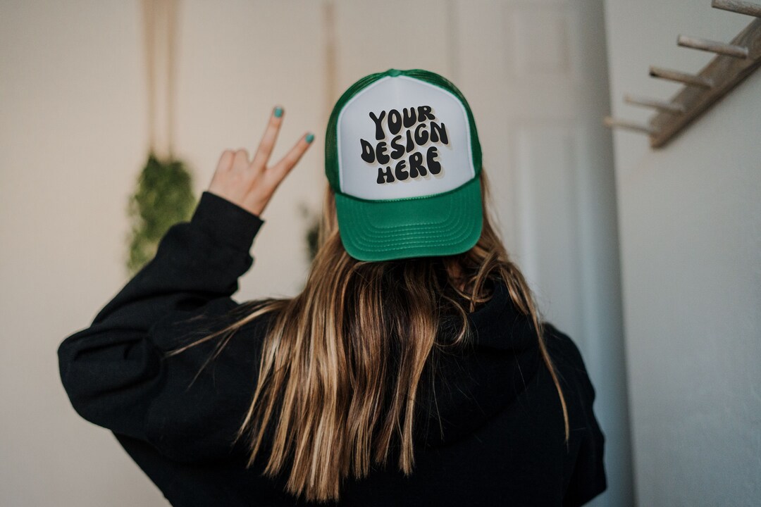 Hat Mockup, Green and White Foam Trucker Hat Mock Up, Otto Cap Mockup ...