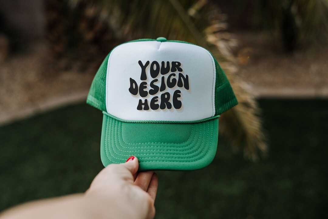 Hat Mockup, Green and White Foam Trucker Hat Mock Up, Otto Cap Mockup ...