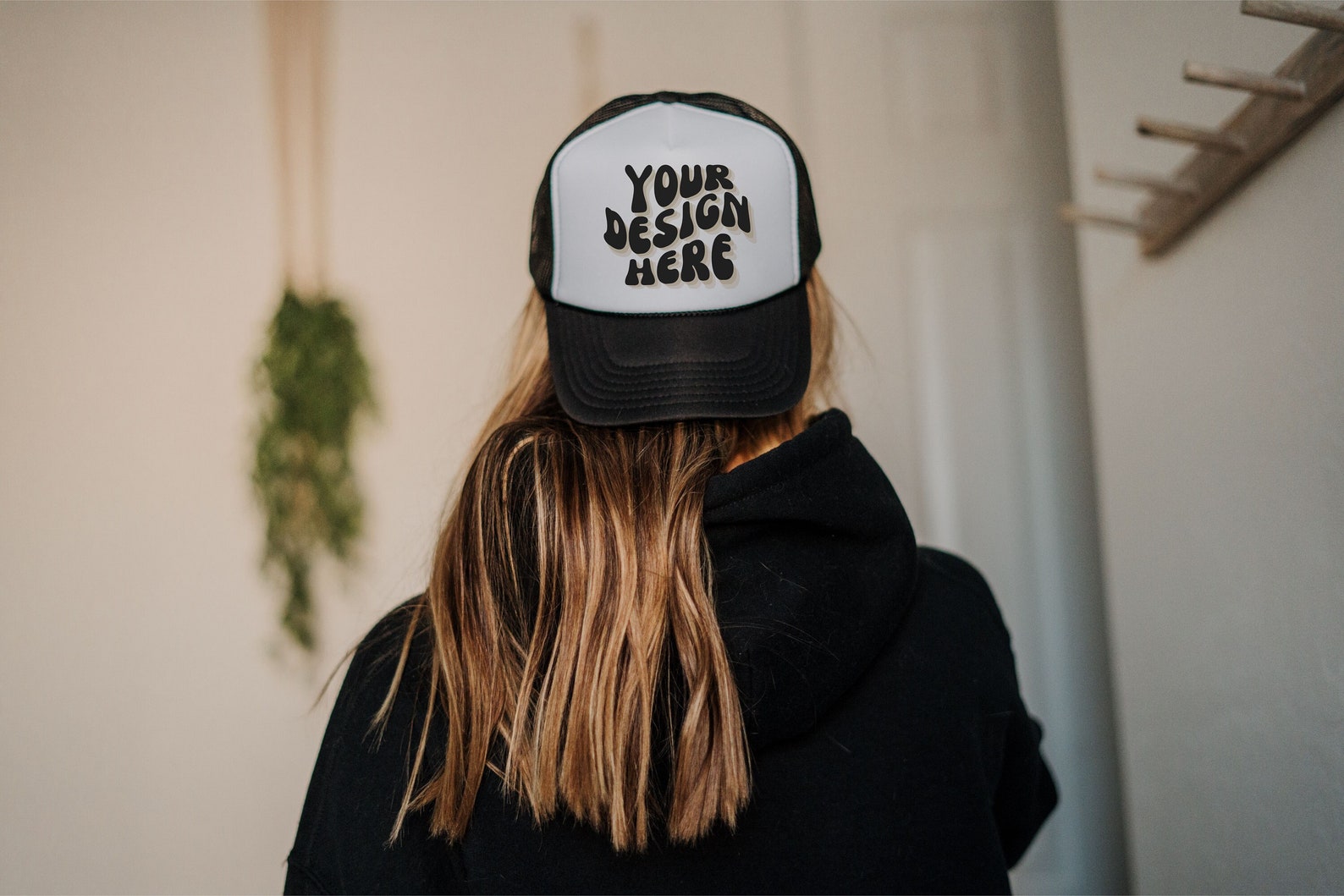 Hat Mockup, Black Foam Trucker Hat Mock Up, Otto Cap Mockup, Black and ...