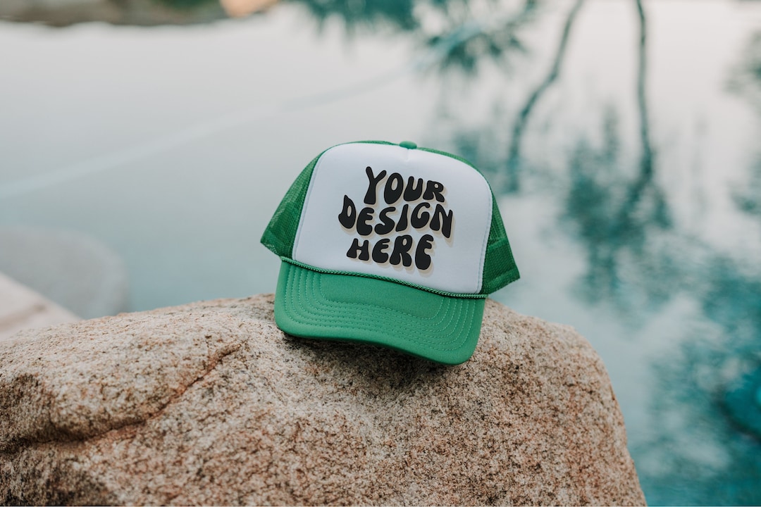 Hat Mockup, Green and White Foam Trucker Hat Mock Up, Otto Cap Mockup ...