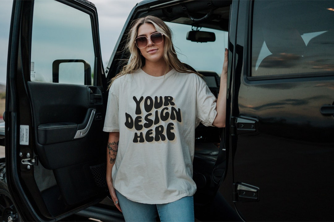 Gildan 64000 Mockup, Gildan Tshirt Mockup, Sunset Jeep Girl Oversized ...
