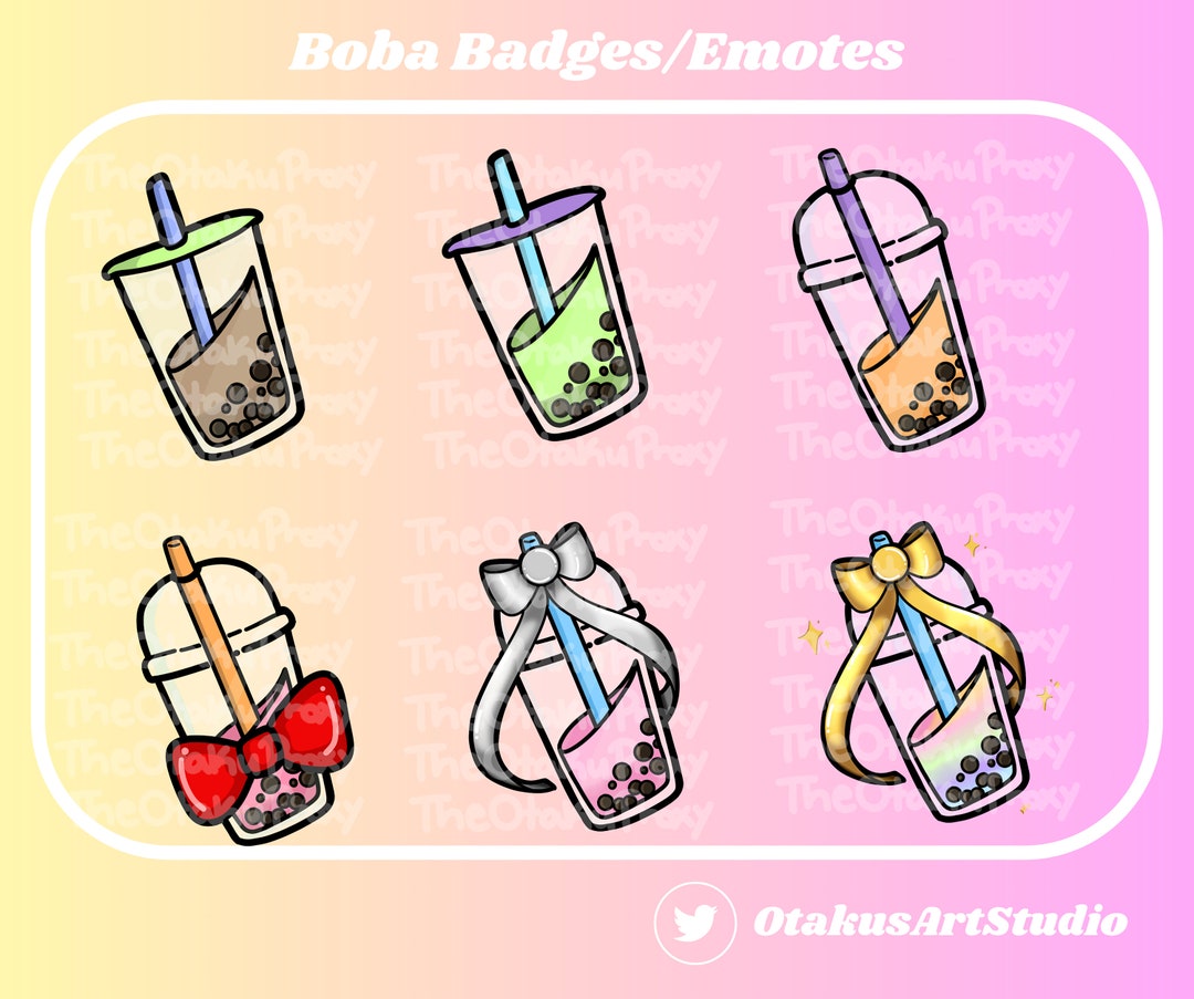 Cute Kawaii Boba Drink Multicolor Twitch Emotes and Badges for ...