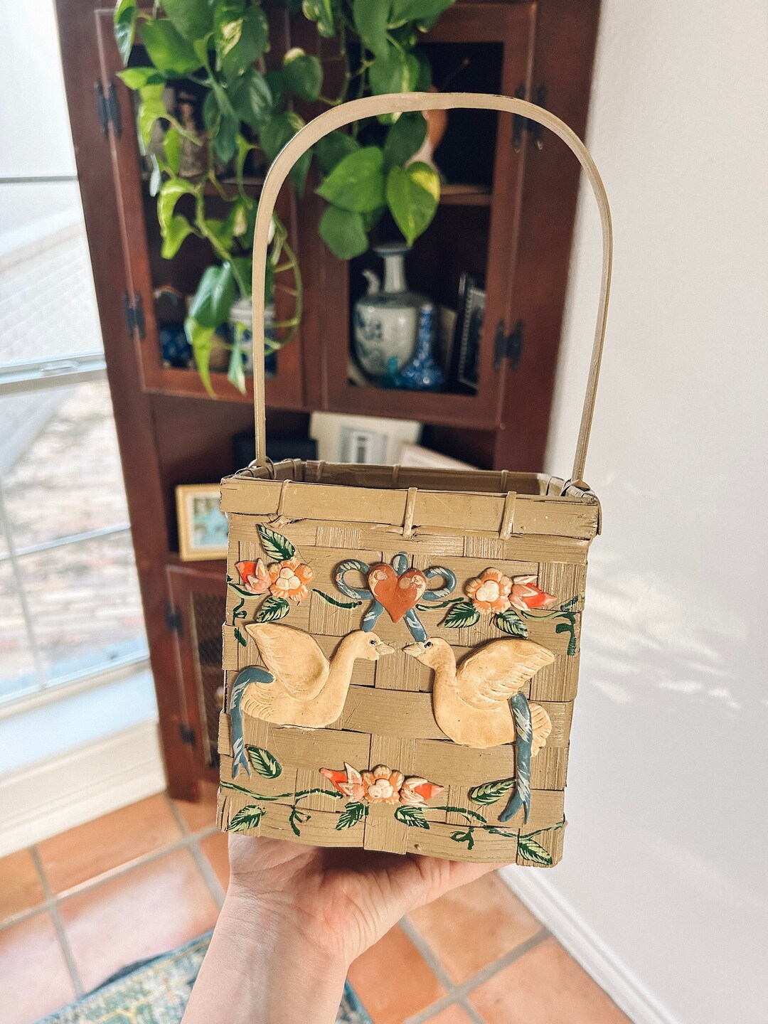 Vintage Swans Basket. Vintage Swan Planter or Plant Holder. Cottagecore ...