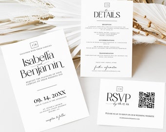 Minimal Wedding Invites With QR Code QR Code Rsvp Boho Wedding ...