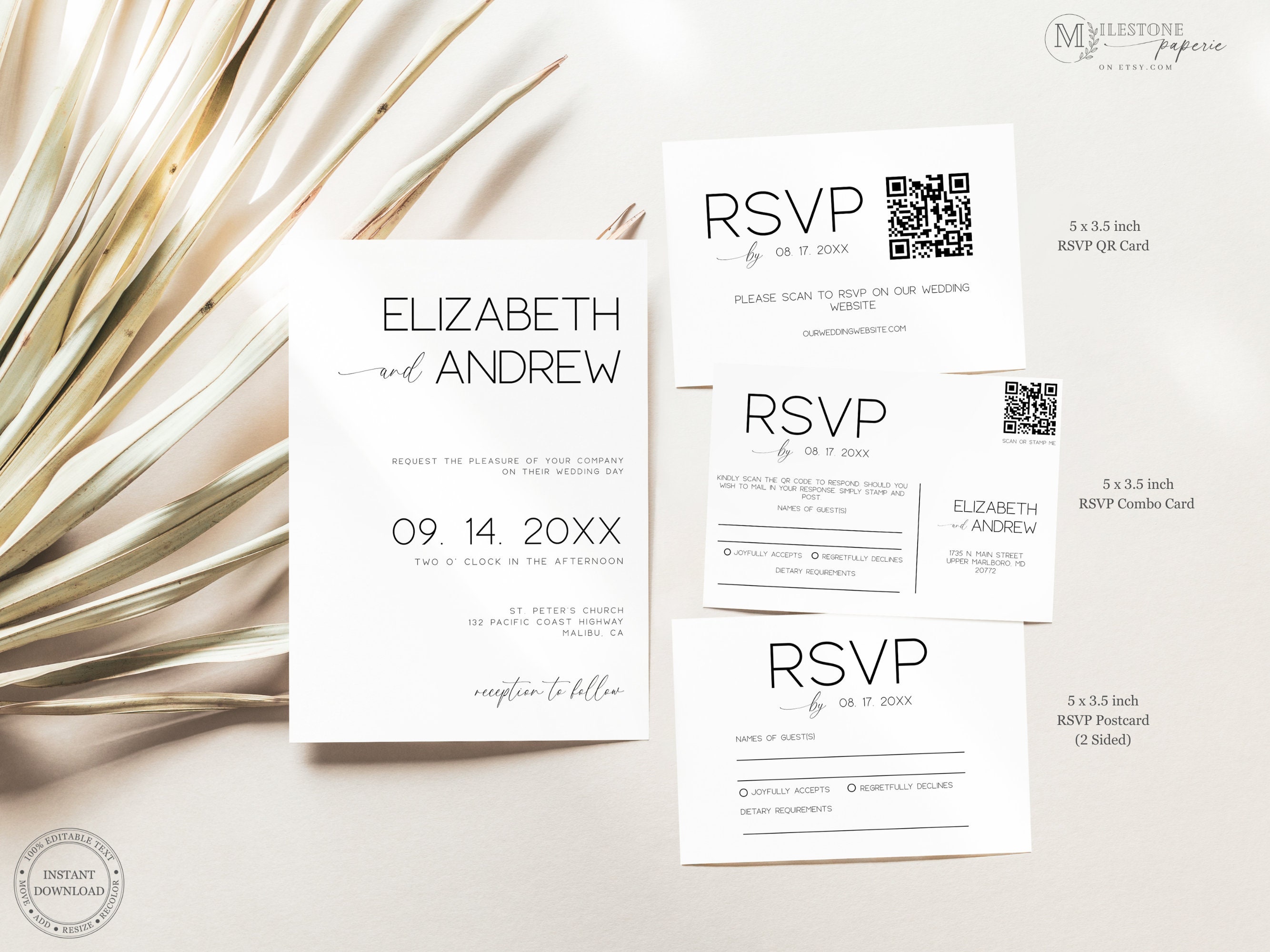 Minimal Wedding Invites With QR Code QR Code Rsvp Boho Wedding ...