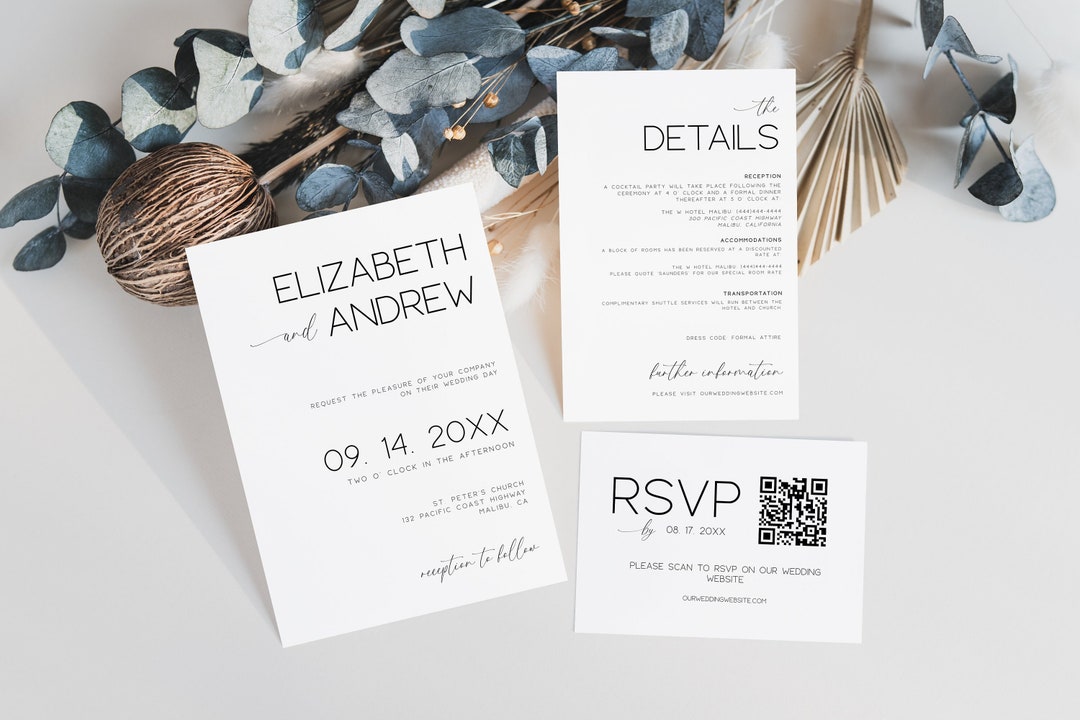 Minimal Wedding Invites With QR Code QR Code Rsvp Boho Wedding ...