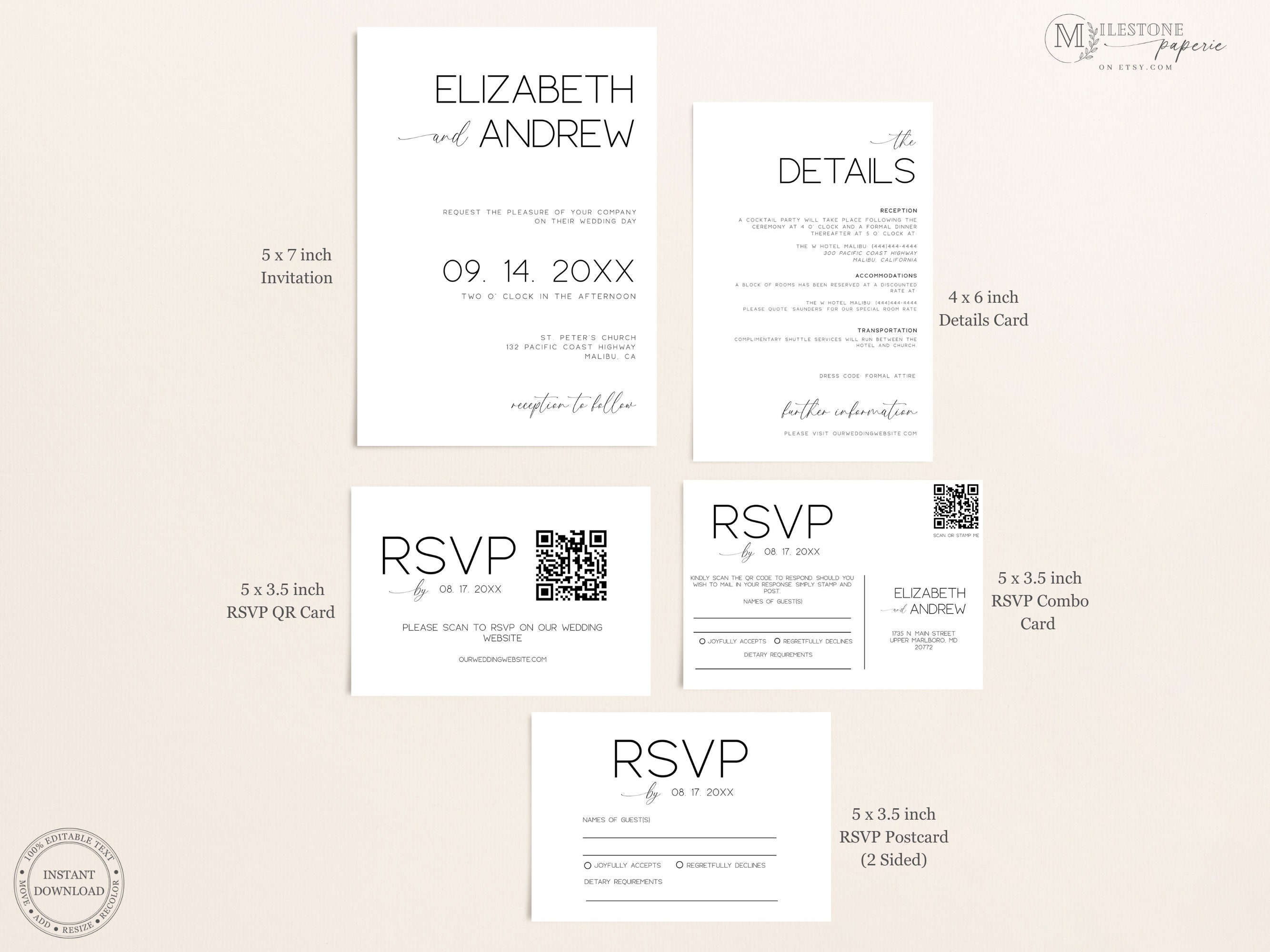 Minimal Wedding Invites With QR Code QR Code Rsvp Boho Wedding ...