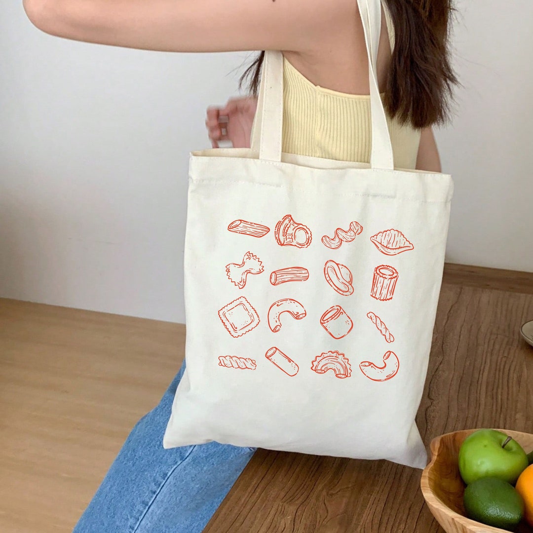 Pasta Cotton Canvas Tote Bag Gift for Food Lovers Reusable Grocery ...