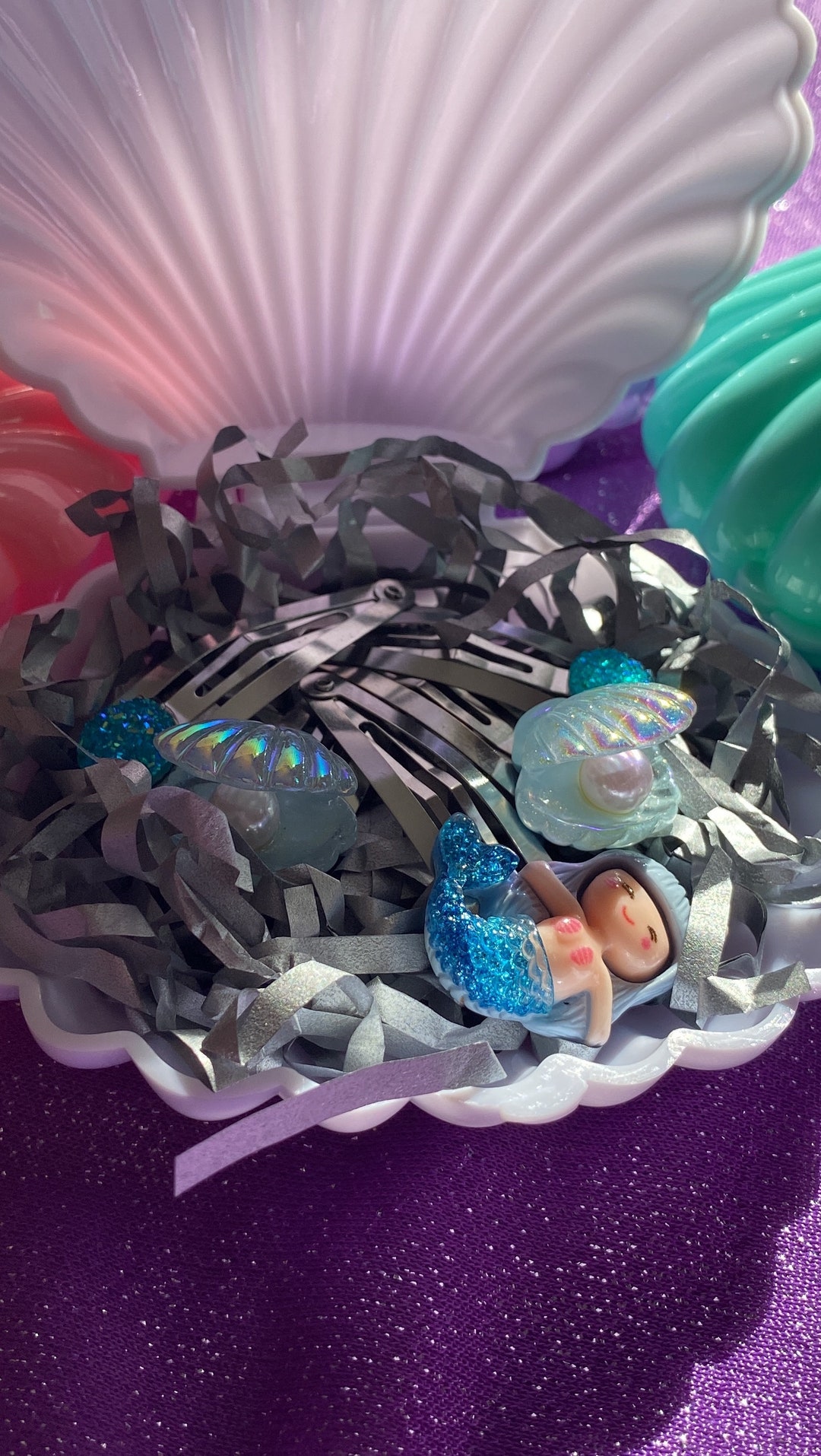 Mermaid Shell Jewellery Box With Mermaid Hairclips. Mermaid Accessory ...