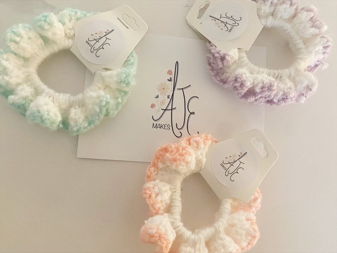 Beautiful Pastel and White Crochet Hand Made Hair Scrunchies. Rug Free ...