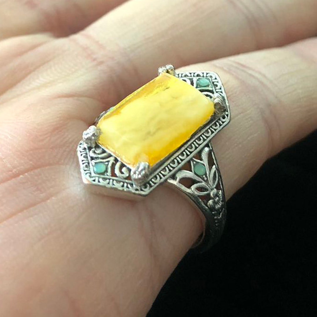Vintage Natural Egg Yolk Royal White Translucent Baltic Amber Sterling ...