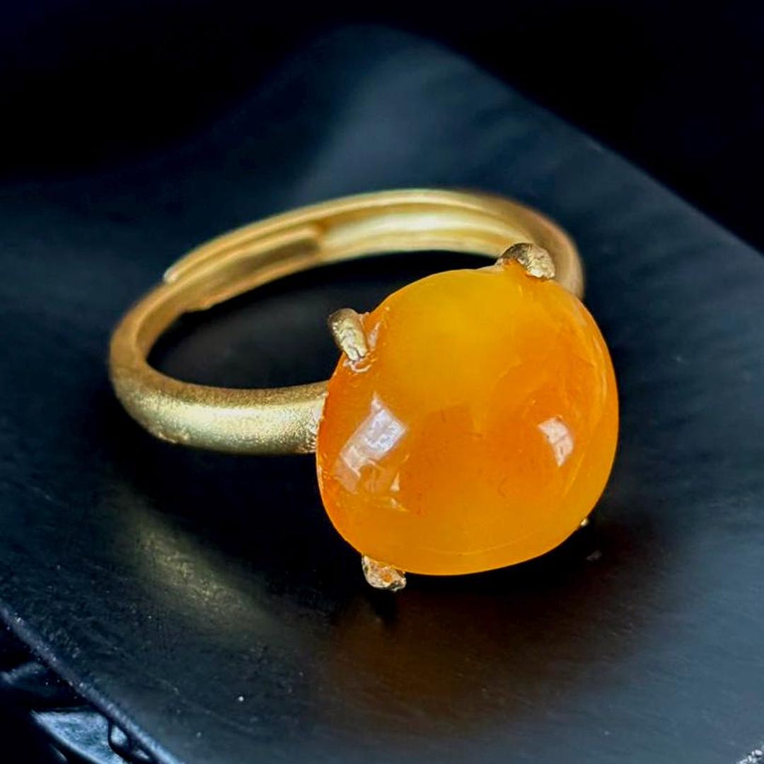 European Vintage Natural Egg Yolk Baltic Amber Gold-plated Ring, US ...