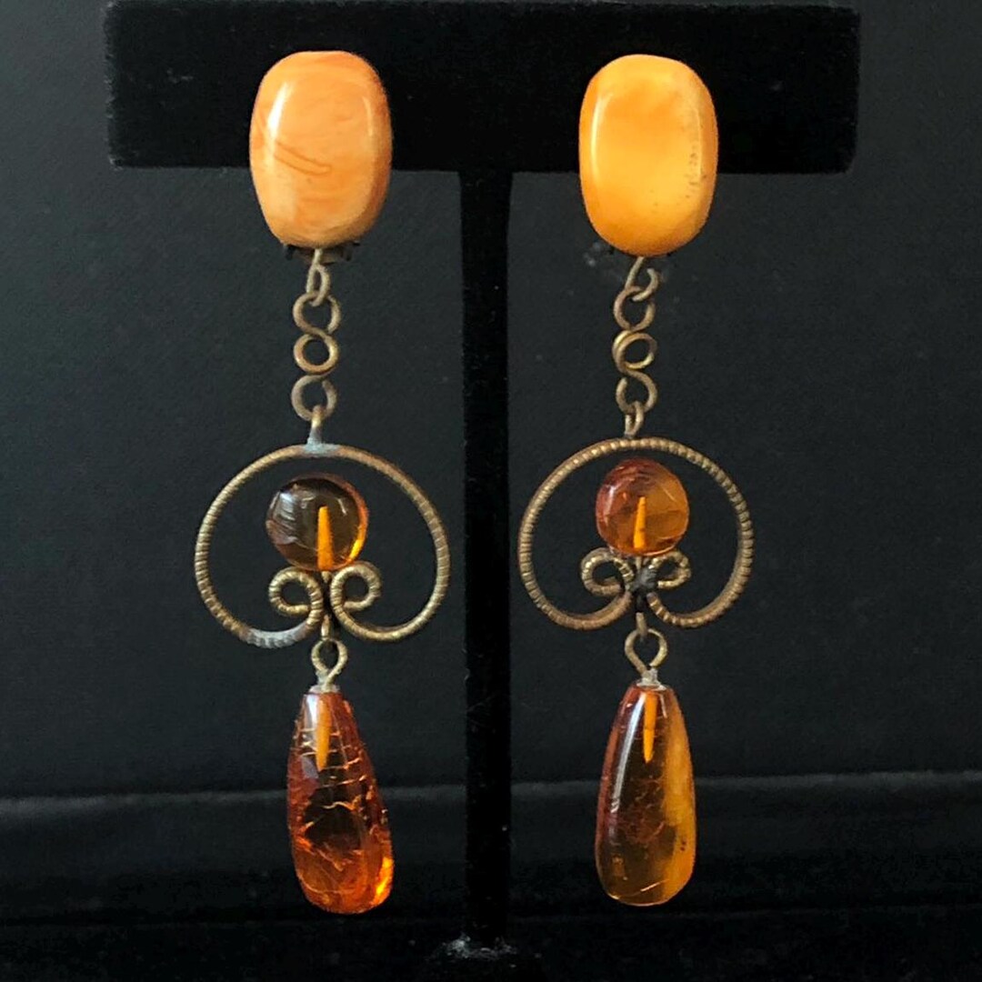 Rare European Antique Egg Yolk Natural Baltic Amber Earrings Clip-on ...