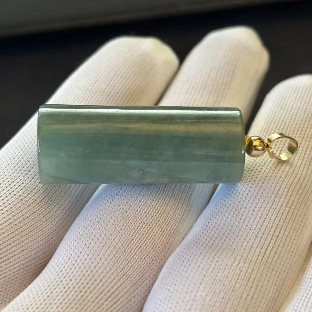 VTG Natural Green Jade Jadeite Pillar Pendant Smooth, 36x14 Mm, Free ...
