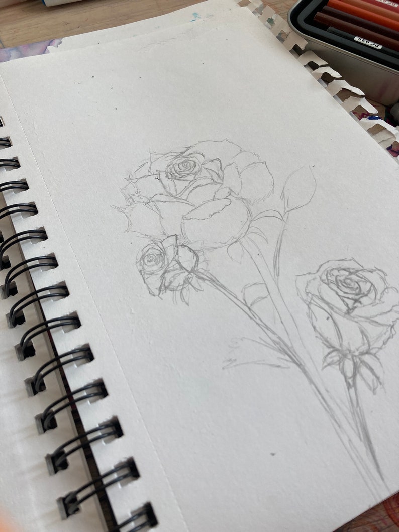 Handmade Rose on Fire, Painted Bouquet for Her, Spring Colors, Nursery ...