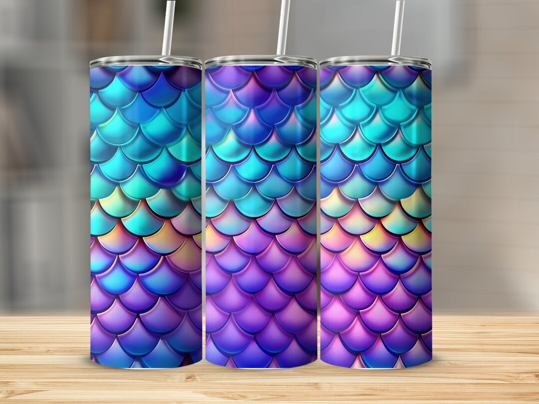 3D Mermaid Tail Scales Design Tumbler Wrap 20oz Straight and Tapered ...