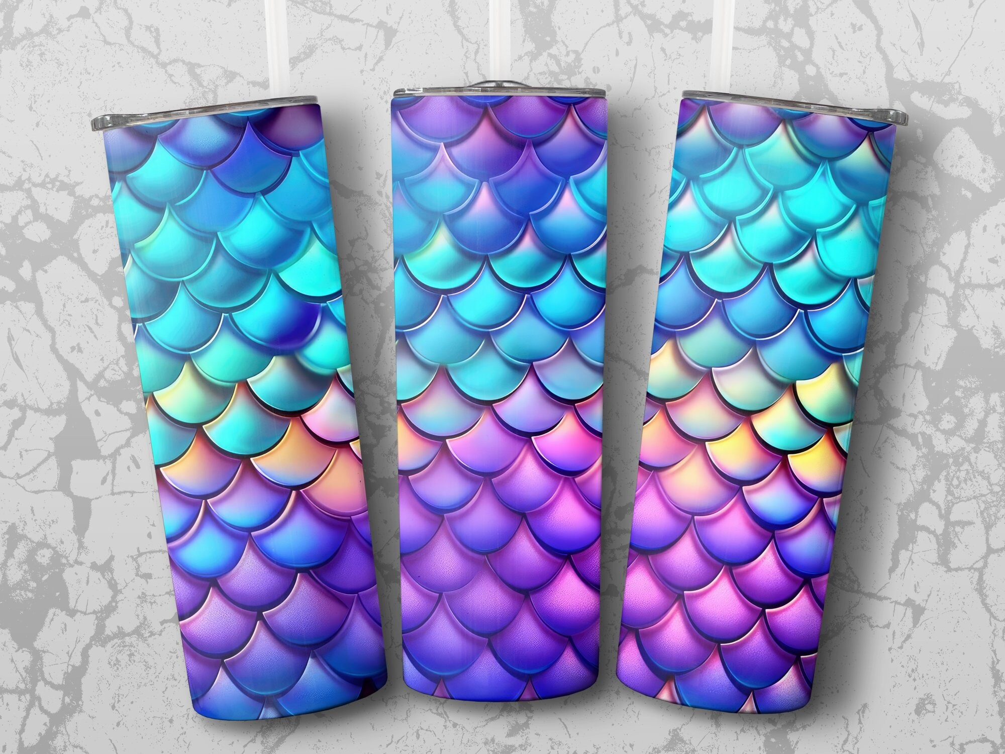 3D Mermaid Tail Scales Design Tumbler Wrap 20oz Straight and Tapered ...