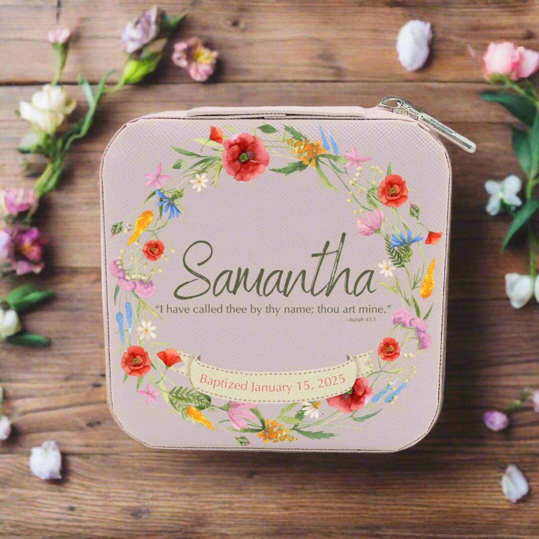 Personalized Baptism Jewelry Box, Floral Keepsake, Custom Name & Date ...