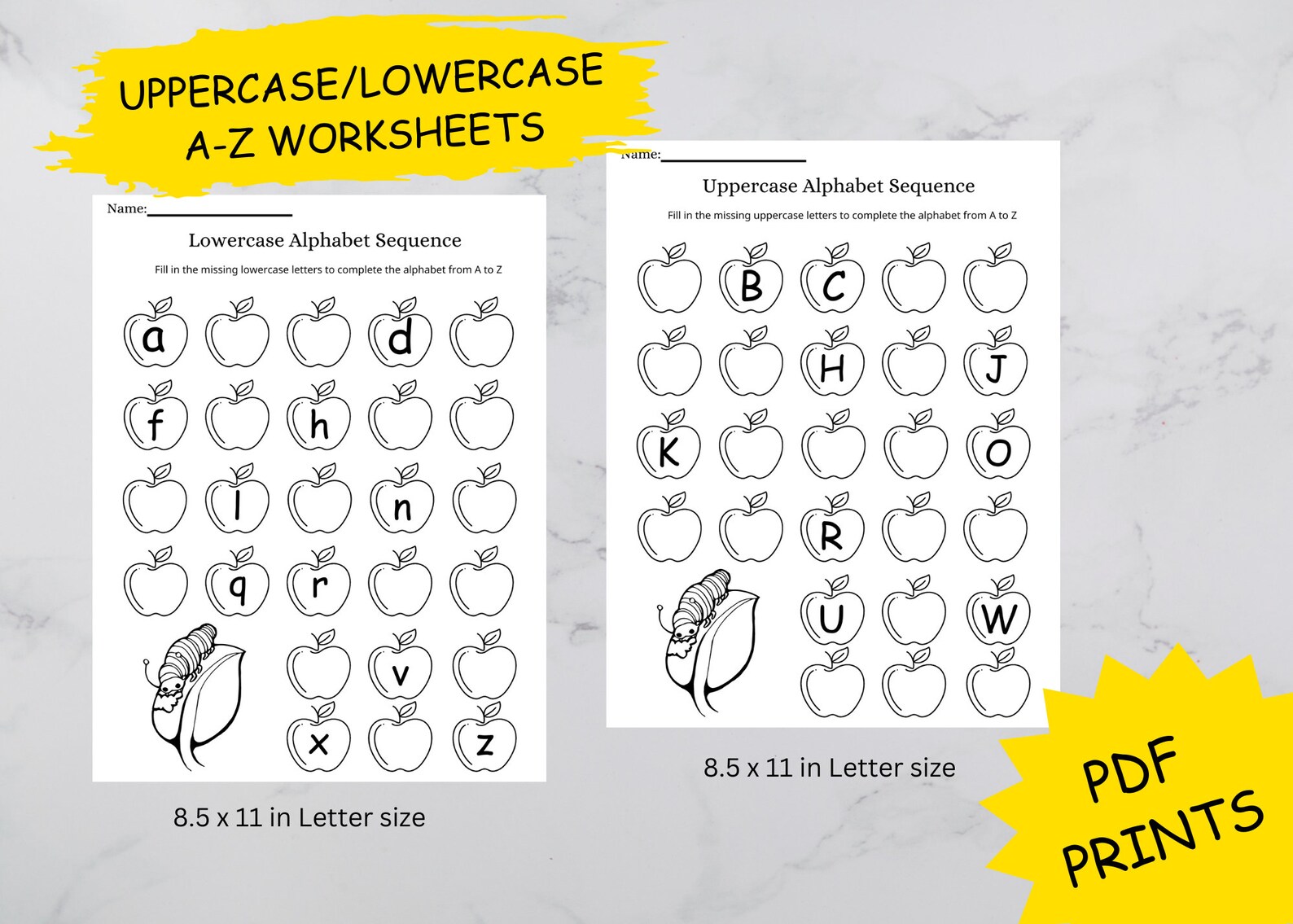 A-Z Uppercase Lowercase Alphabet Worksheet, Printable Learning ...