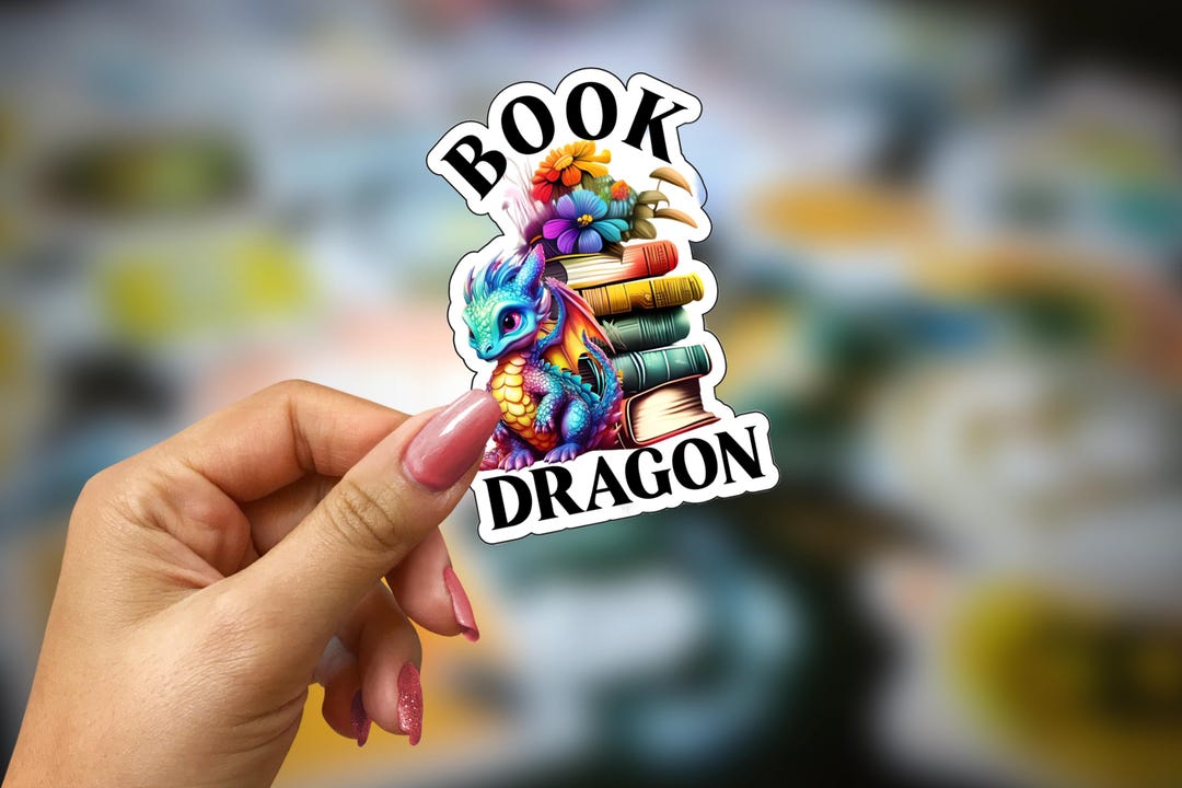 Book Dragon Sticker Fantasy Reader Book Sticker Dragon Lover Kindle ...