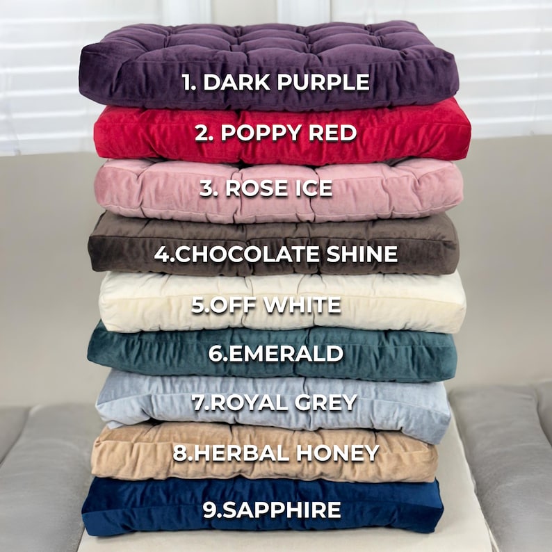 Velour Cushion Square Chair Cushion Velvet Tufted Pad Thick Seat Pads ...