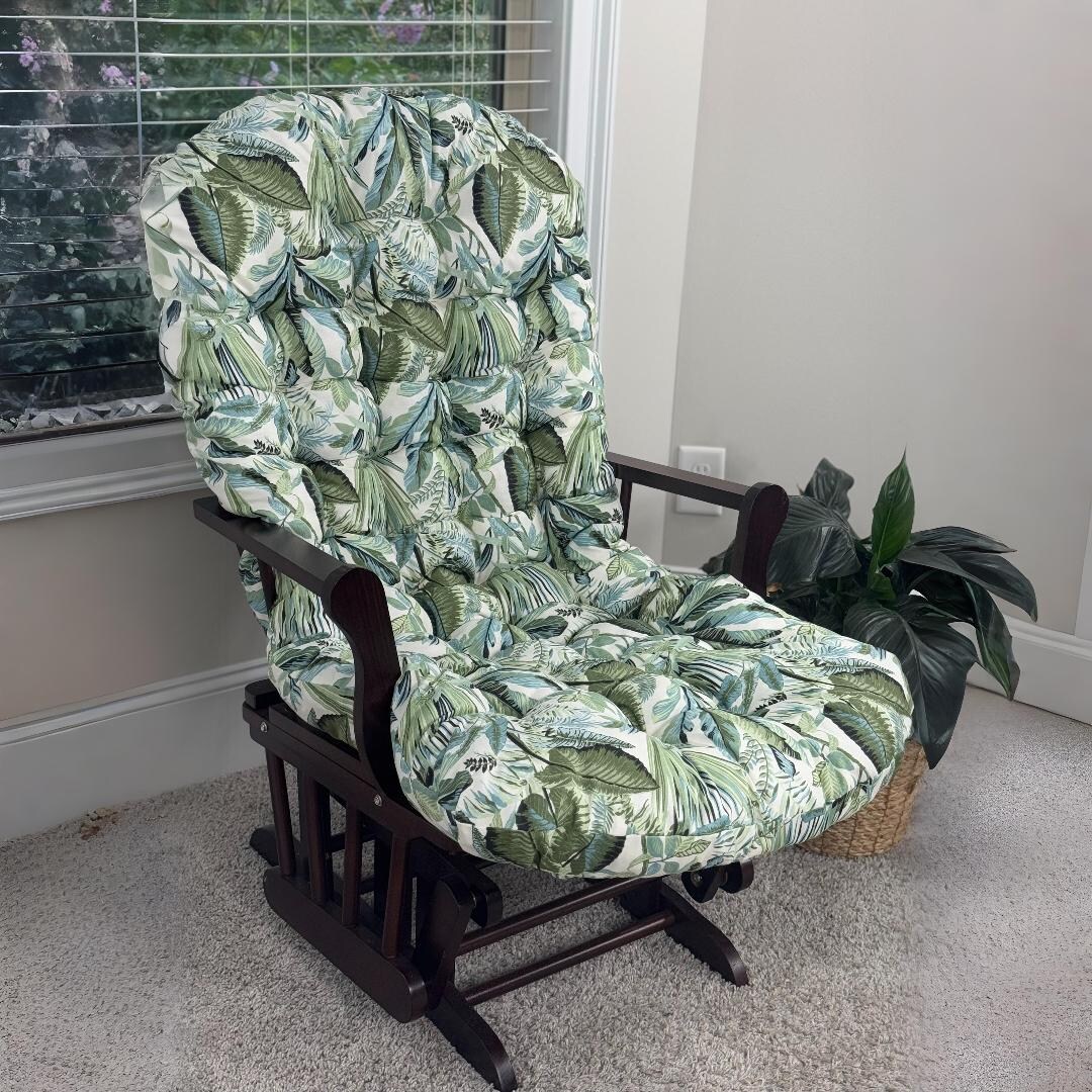 Tropical Leaf Rocking Chair Cushion Tufted Pad With Ties for Glider ...