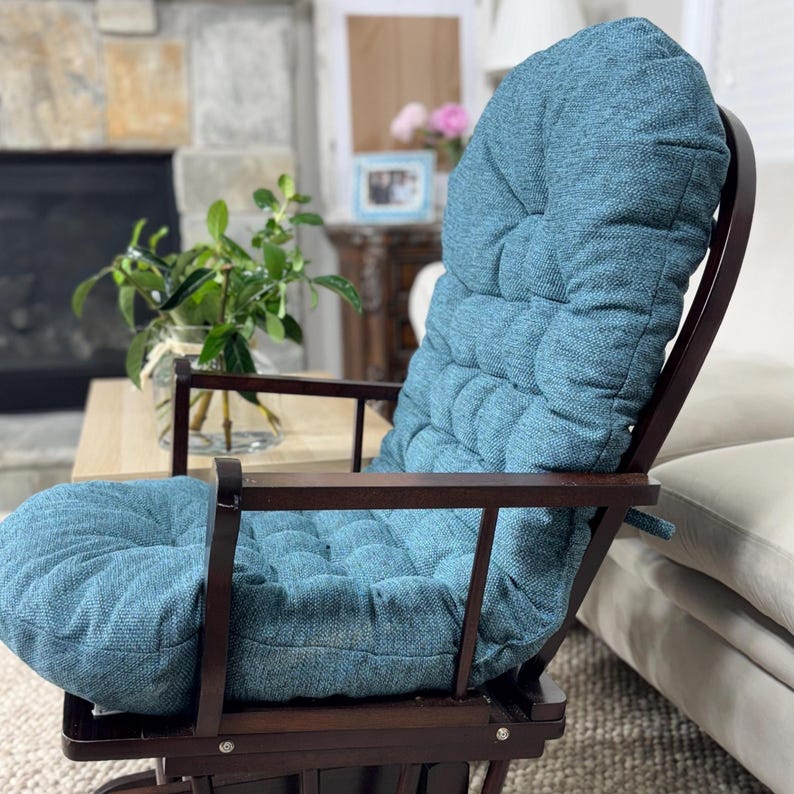 Rocking Chair Cushion Pad Thick Tufted Blue Gift for Mom Vintage ...