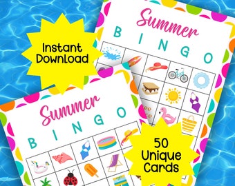 Beach Summer Bingo Printable: 50 Unique Bingo Cards Summer Printable ...