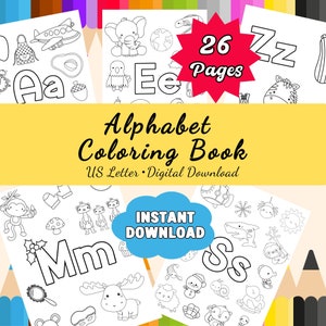 26 Alphabet Coloring Book Printable Coloring Pages - Etsy