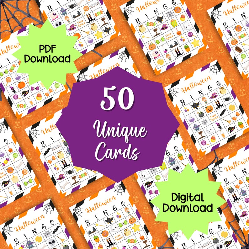 Halloween Bingo Printable: 50 Unique Bingo Cards Halloween Printable ...
