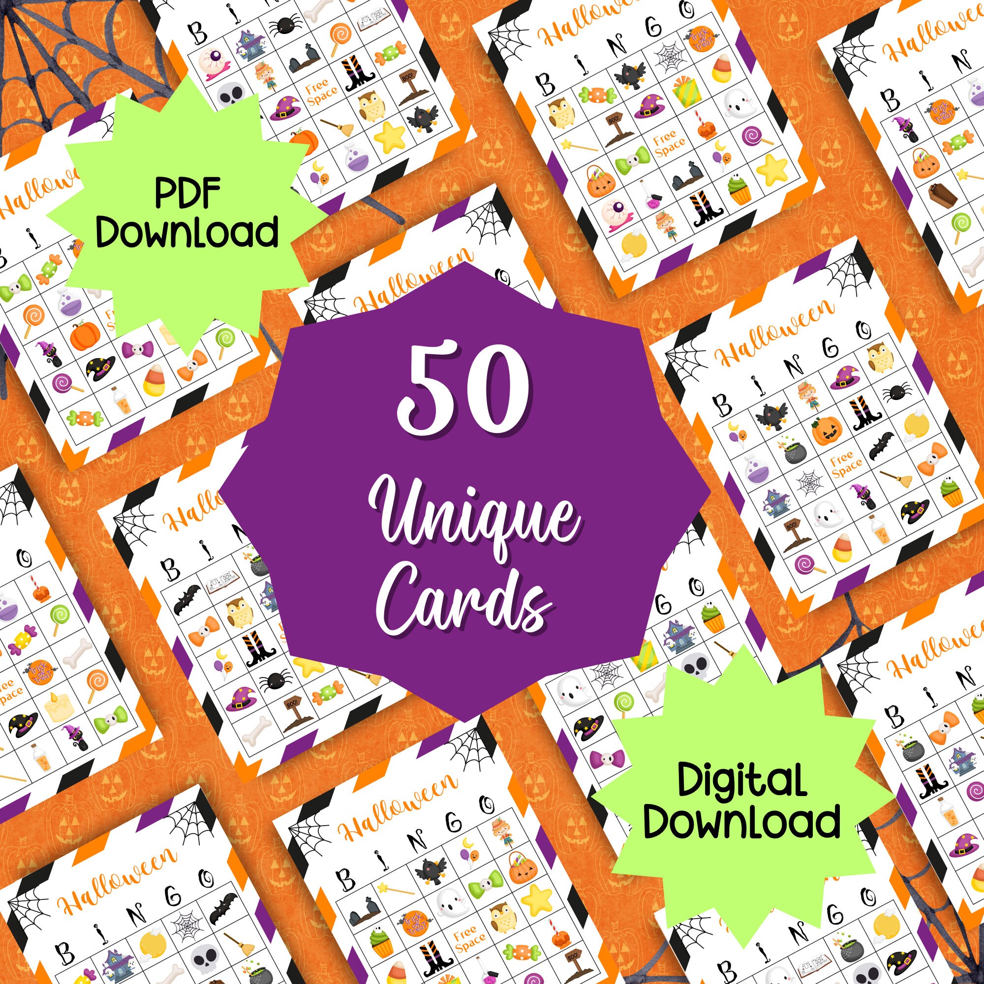 Halloween Bingo Printable: 50 Unique Bingo Cards Halloween Printable ...