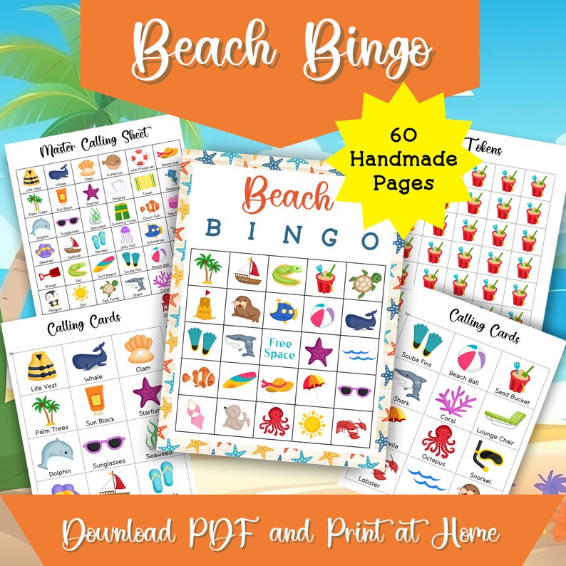 Beach Summer Bingo Printable: 50 Unique Bingo Cards Summer Printable ...