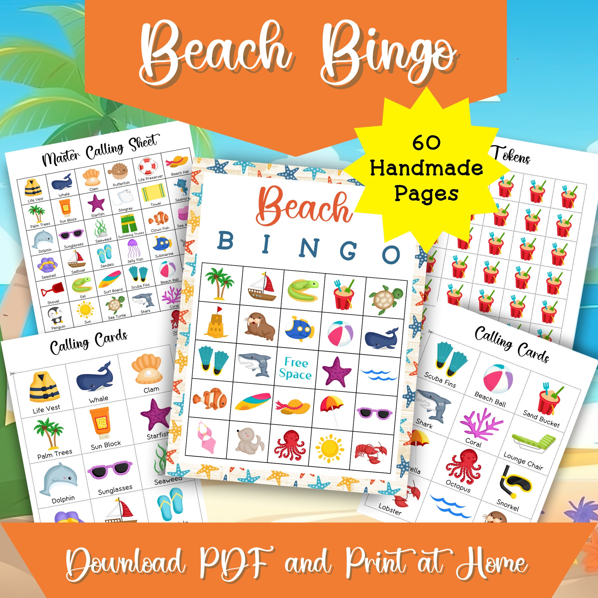 Beach Summer Bingo Printable: 50 Unique Bingo Cards Summer Printable ...