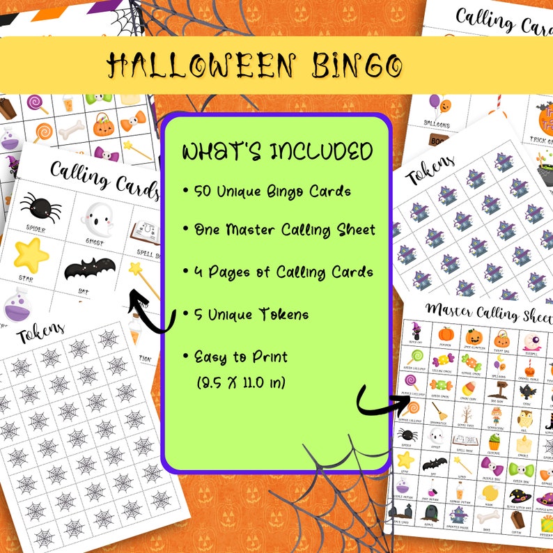 Halloween Bingo Printable 50 Unique Bingo Cards Halloween Printable ...