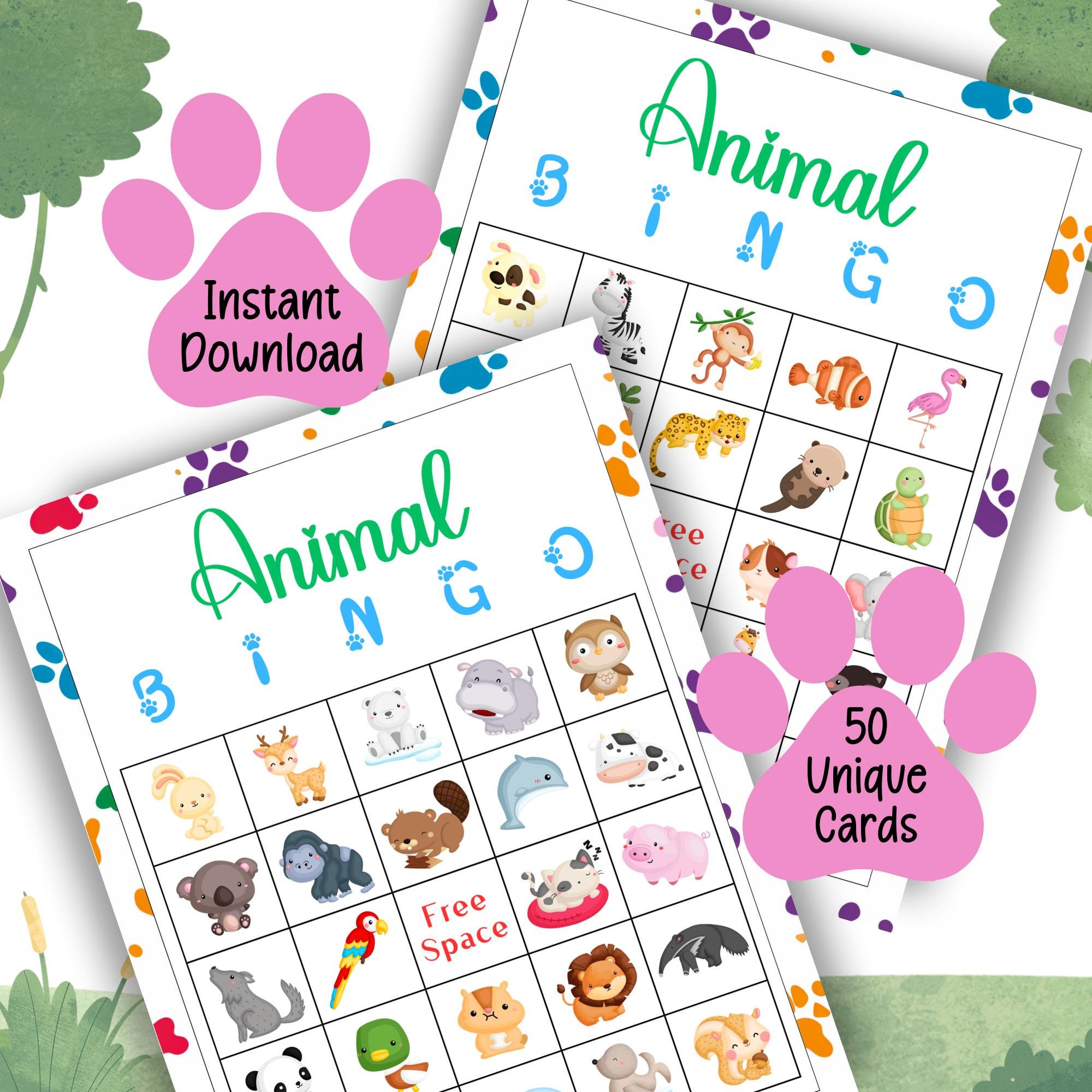 Animal Bingo Printable, 50 Unique Bingo Cards Animal Printable, Party ...