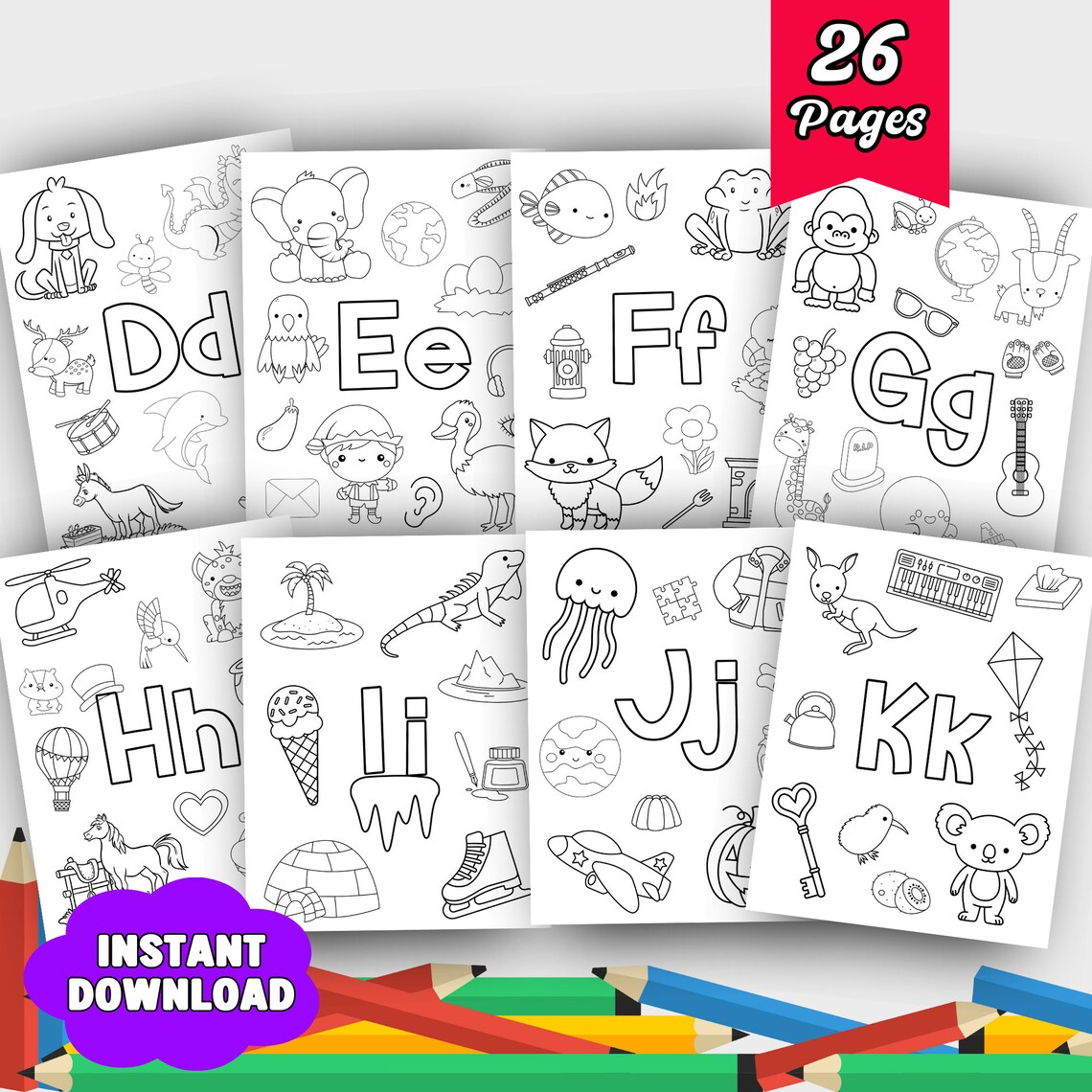 26 Alphabet Coloring Book Printable Coloring Pages Learning Alphabet ...
