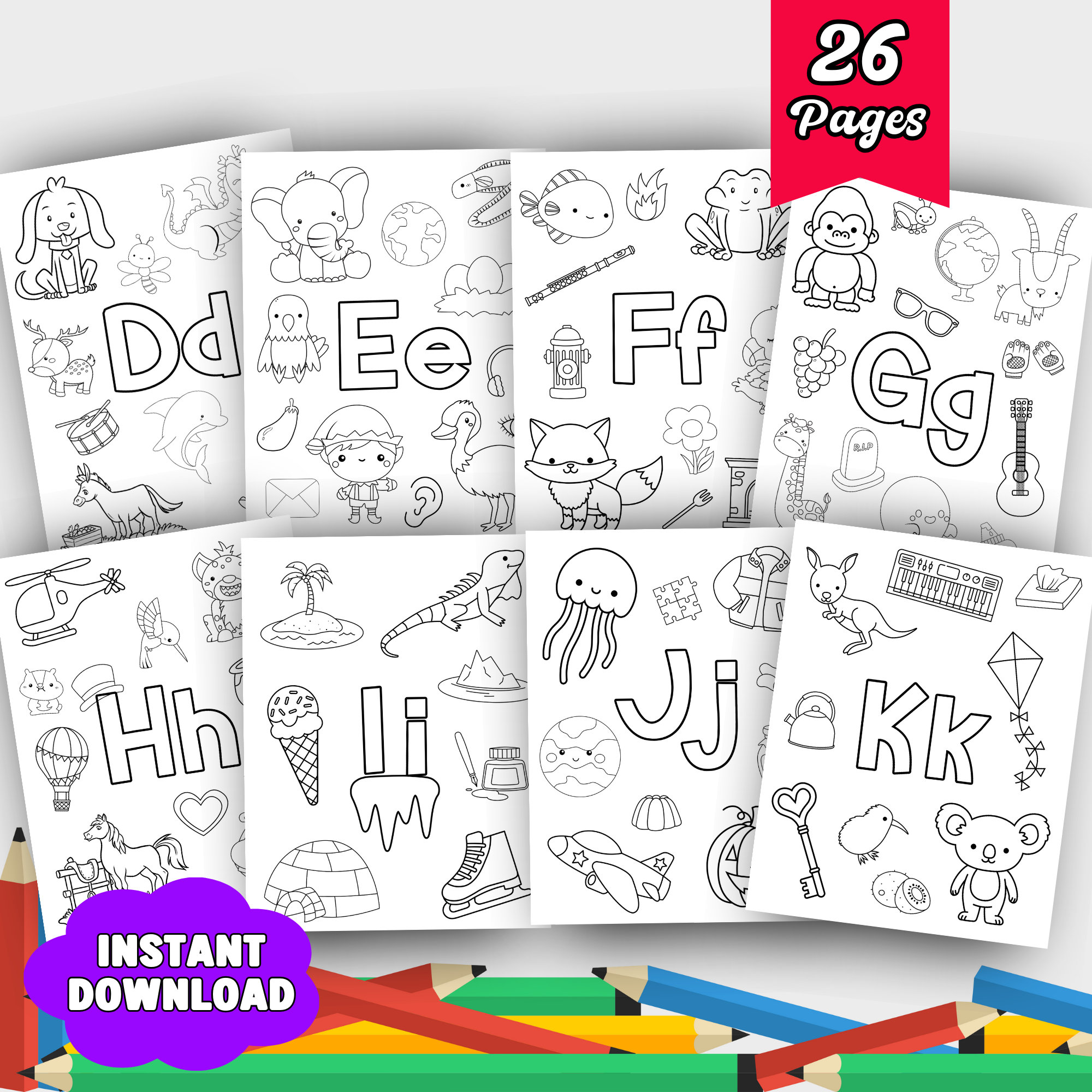 26 Alphabet Coloring Book Printable Coloring Pages Learning Alphabet ...