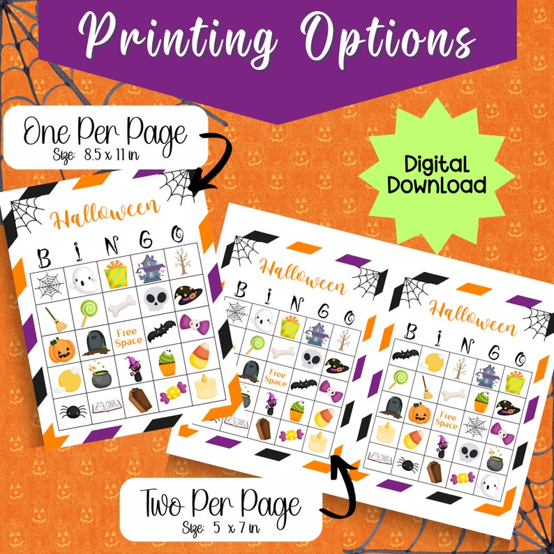 Halloween Bingo Printable: 50 Unique Bingo Cards Halloween Printable ...