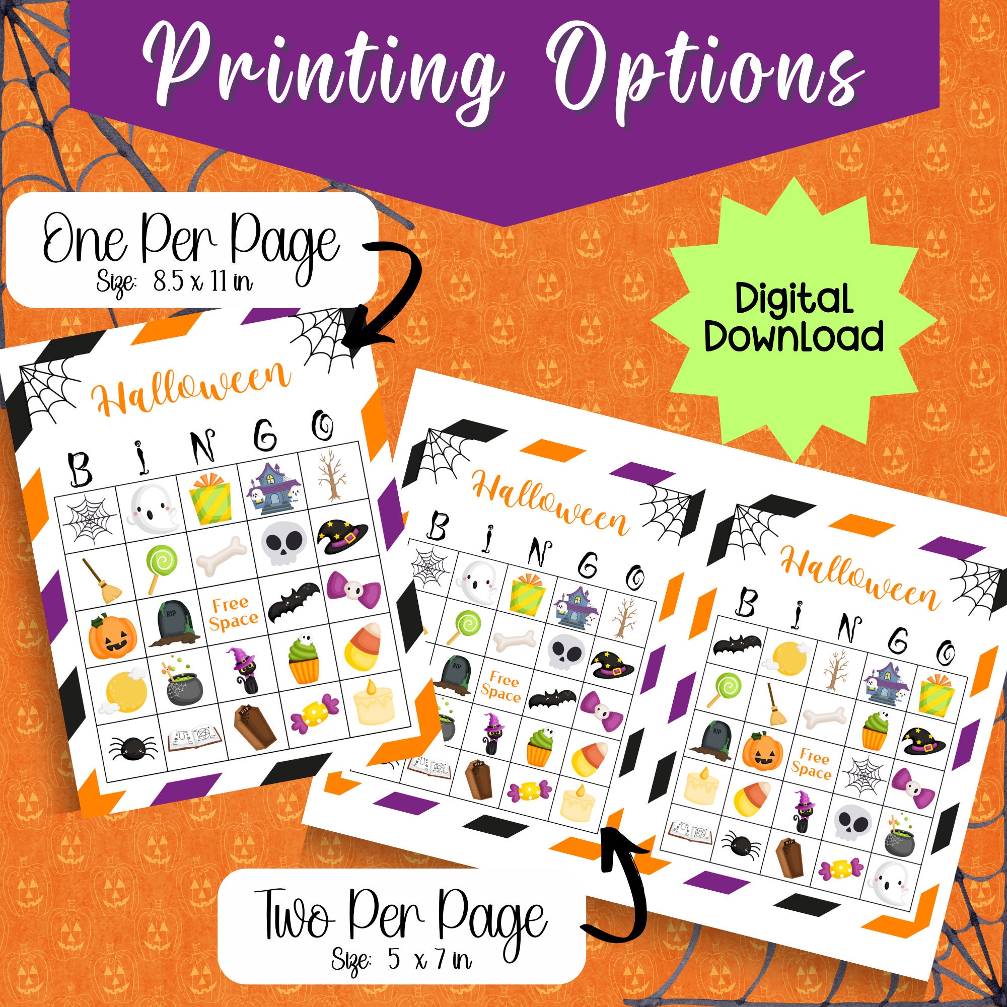 Halloween Bingo Printable: 50 Unique Bingo Cards Halloween Printable ...