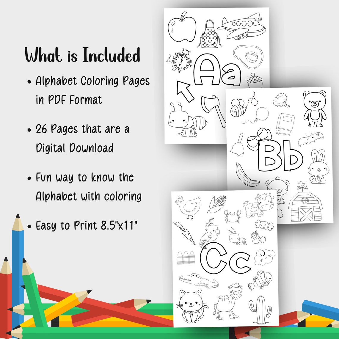 26 Alphabet Coloring Book Printable Coloring Pages Learning Alphabet ...