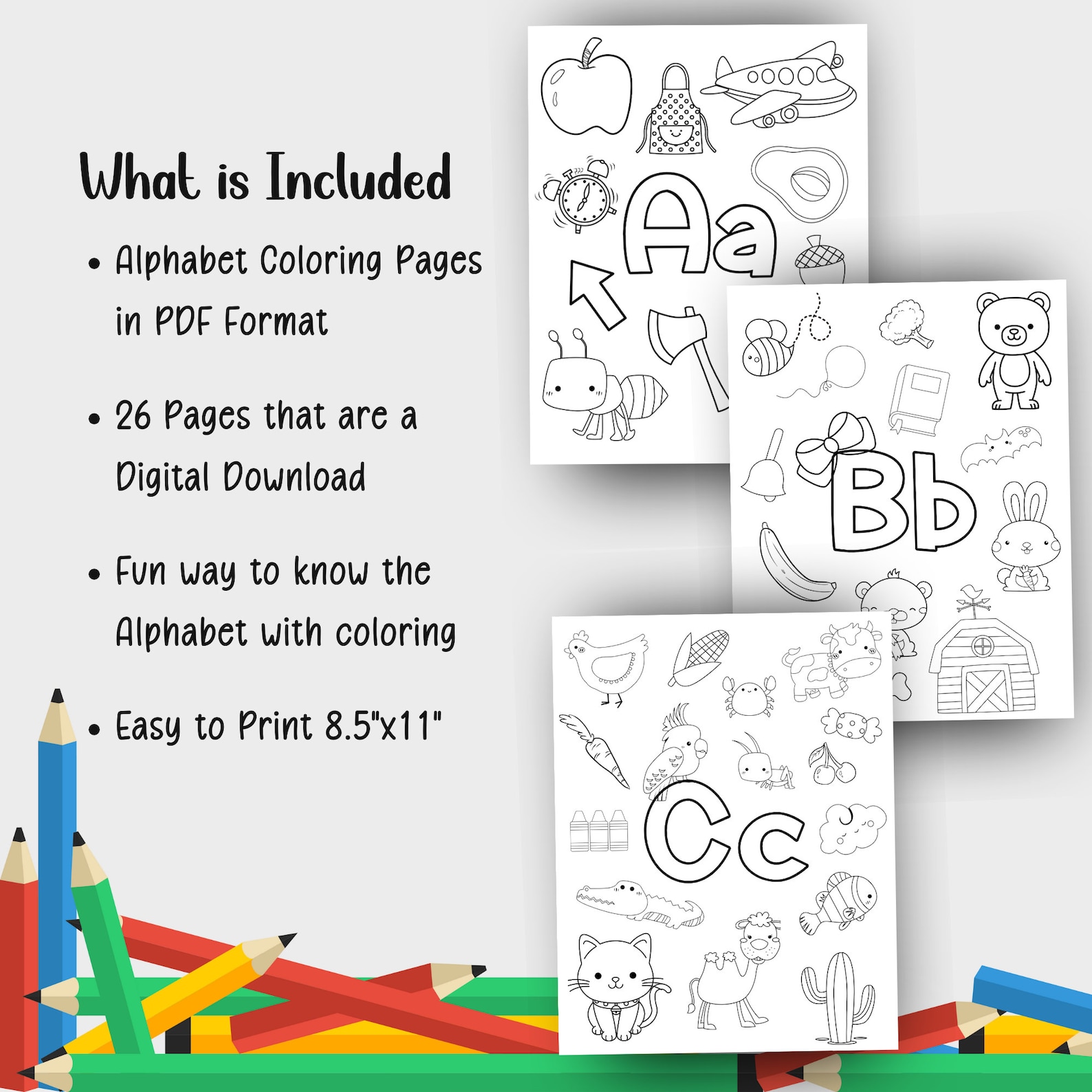 26 Alphabet Coloring Book Printable Coloring Pages Learning Alphabet ...