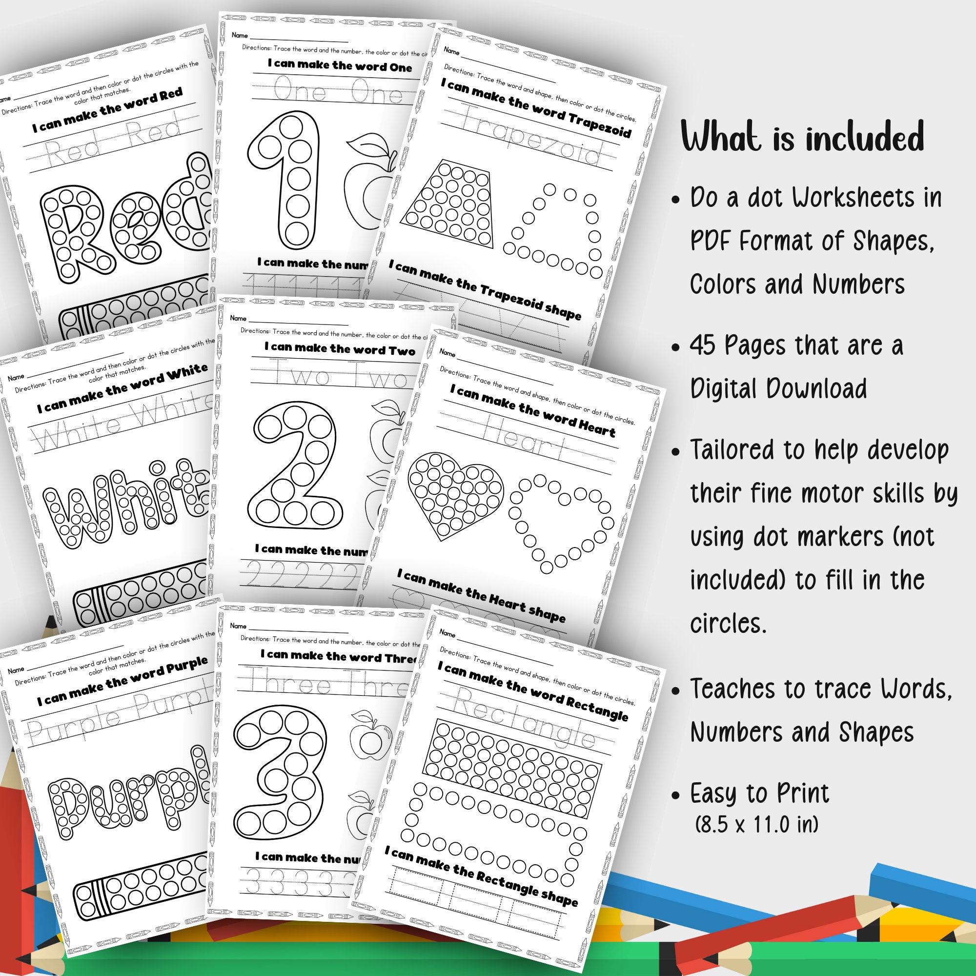 Do a Dot Numbers Shapes and Colors Printable Trace Numbers and Shapes ...