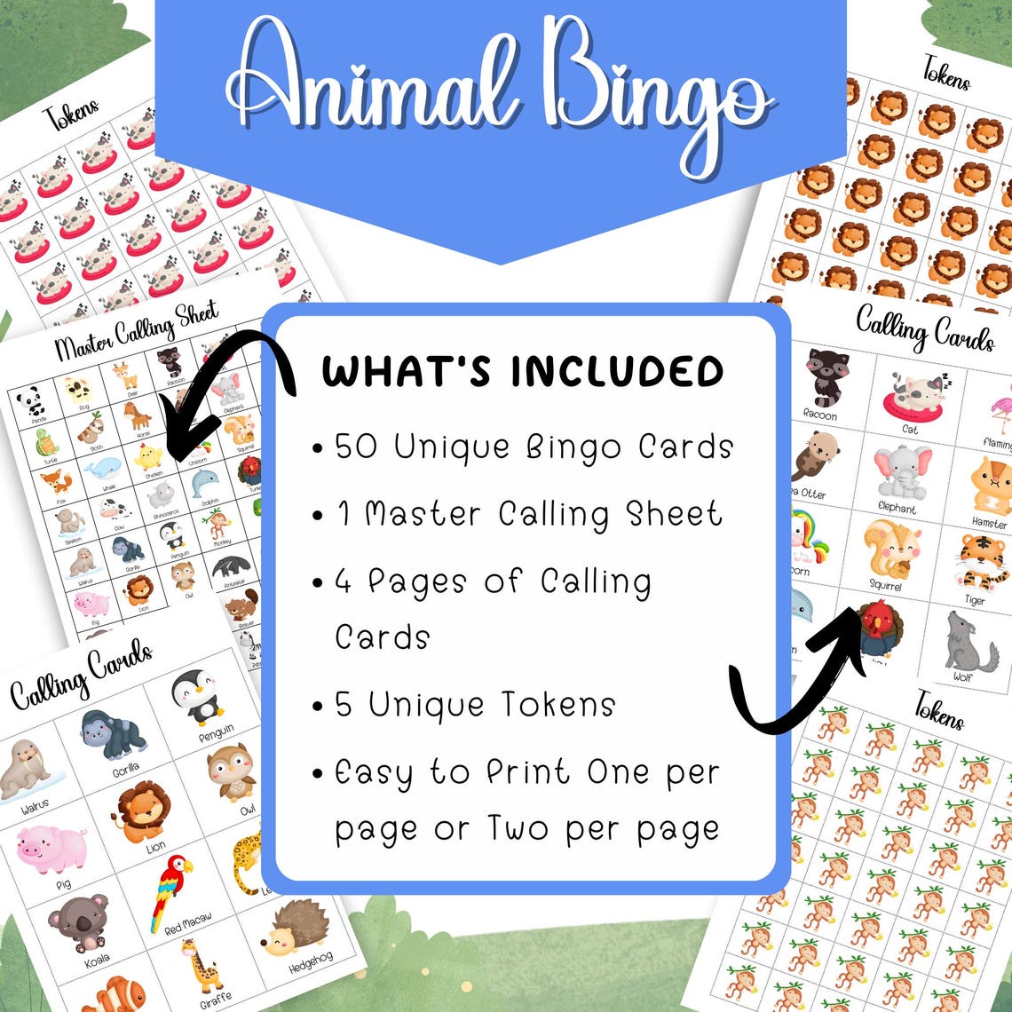 Animal Bingo Printable, 50 Unique Bingo Cards Animal Printable, Party ...