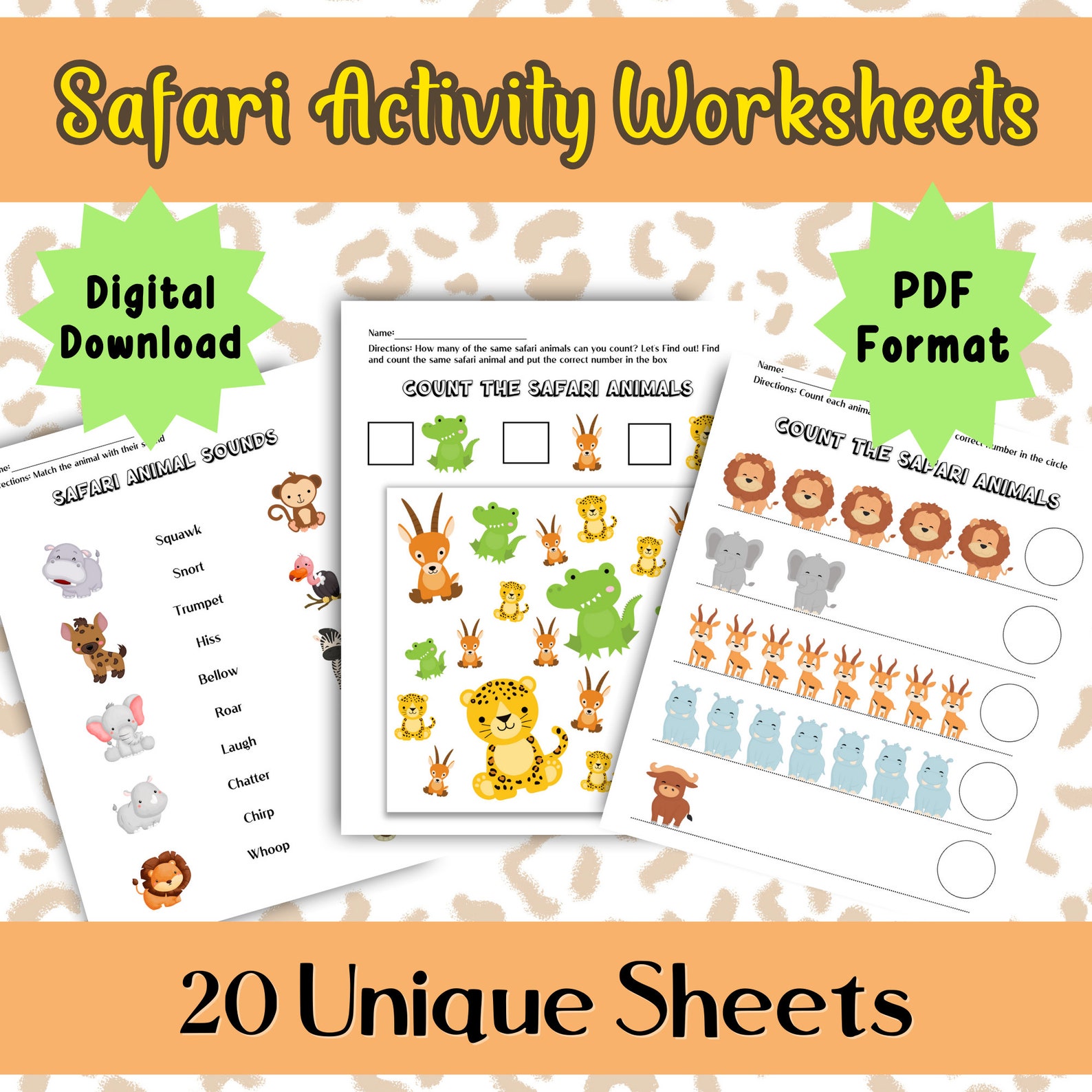 20 Safari Animal Activity Printable Safari Learning Pack Activity ...