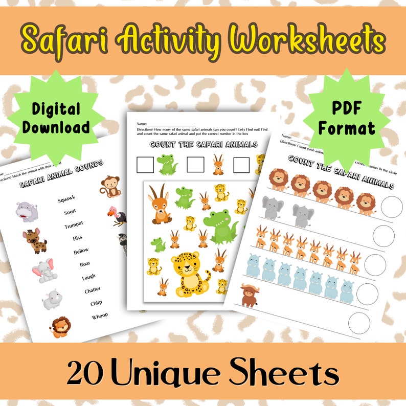 20 Safari Animal Activity Printable Safari Learning Pack Activity ...