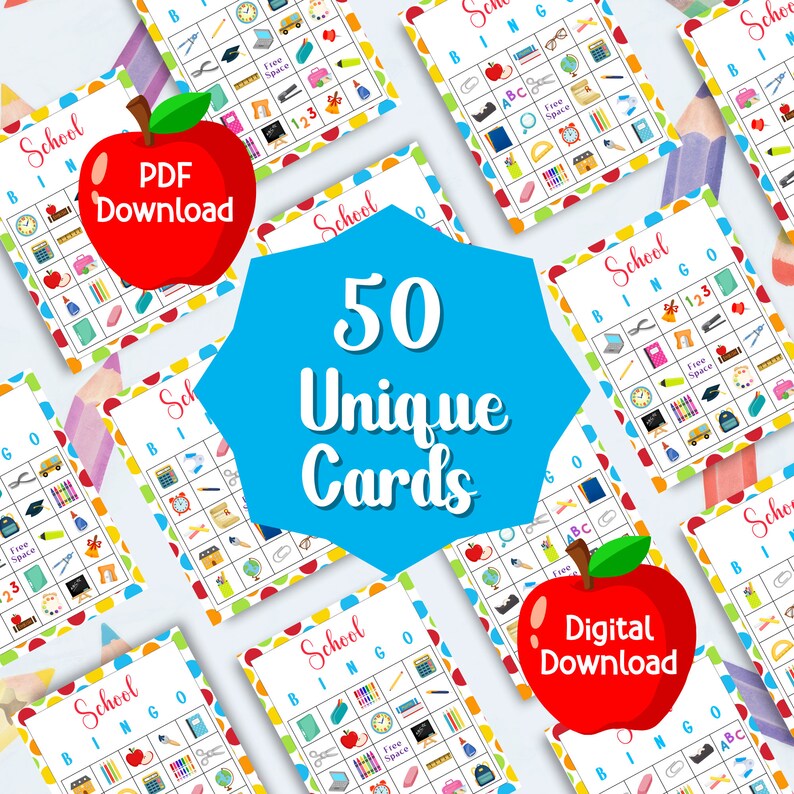 Back to School Bingo Printable, 50 Unique Bingo Cards School Printable ...