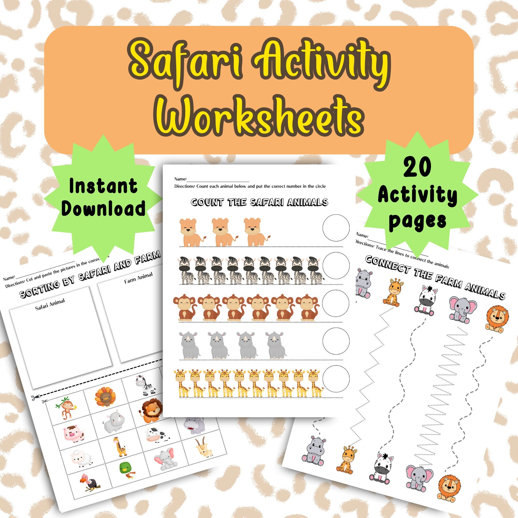 20 Safari Animal Activity Printable Safari Learning Pack Activity ...