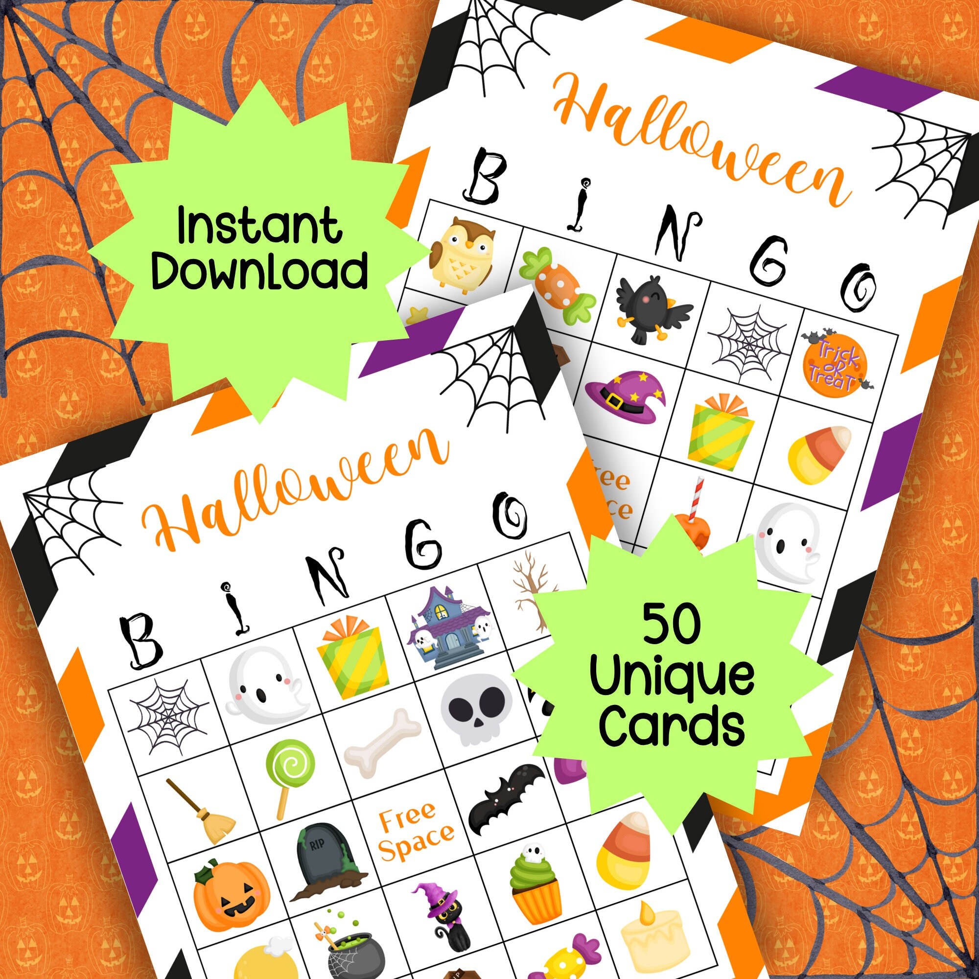 Halloween Bingo Printable: 50 Unique Bingo Cards Halloween Printable ...